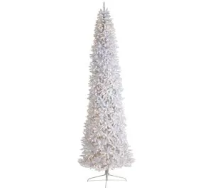NEARLY NATURAL 12' Slim White Christmas Tree Wi Th Lights - One-color