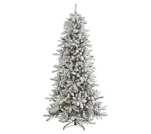 NEARLY NATURAL 7.5' Flocked Livingston Fir Chri Stmas Tree - One-color