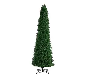 NEARLY NATURAL 12' Slim Pine Artificial Christm As Tree - One-color
