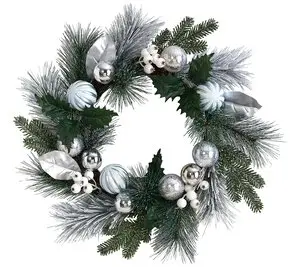NEARLY NATURAL 24' Pinecones, Berries Christmas Wreath - One-color