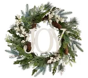 NEARLY NATURAL 24' Joy Greenery Holiday Wreath - One-color