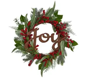 NEARLY NATURAL 24' Joy & Berries Christmas Wrea Th - One-color