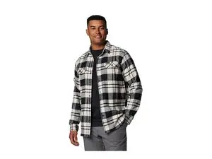 Columbia Flare Guntm Stretch Flannel Men's Long Sleeve Button Up Mountain Blue Trails Edge Plaid Black