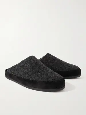 Mulo Suede-trimmed Shearling-lined Recycled-wool Slippers - Gray