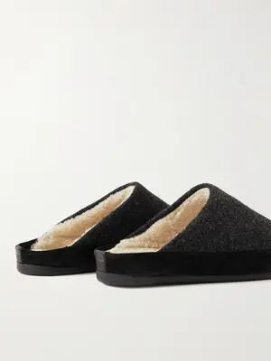 Mulo Suede-trimmed Shearling-lined Recycled-wool Slippers - Gray