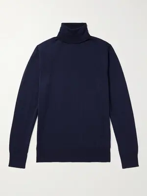 Mr P. Slim-fit Merino Wool Rollneck Sweater - Blue