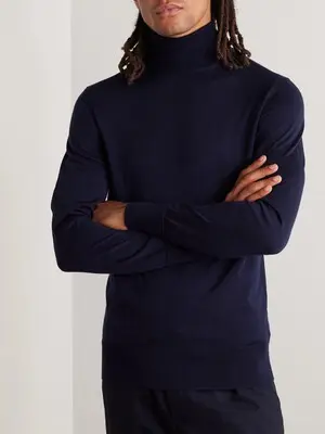 Mr P. Slim-fit Merino Wool Rollneck Sweater - Blue