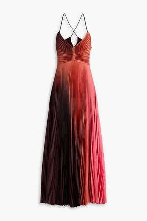 A.L.C. Ariya Pleated Dégradé Satin Maxi Dress Papaya