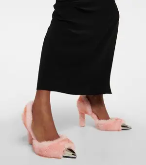 AREA Dagger Faux Fur-trimmed Pumps - Pink