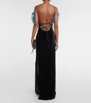 RASARIO Feather-trimmed Gown