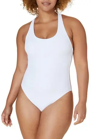 ANDIE Tulum Ribbed One-piece Long Torso Swimsuit - White