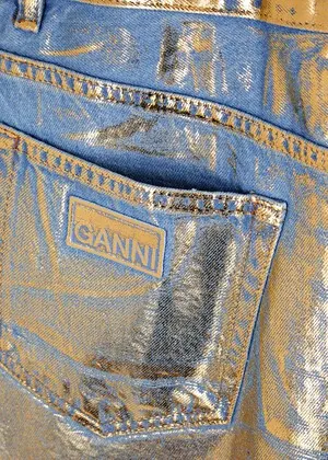 GANNI Foil-print Denim Midi Skirt