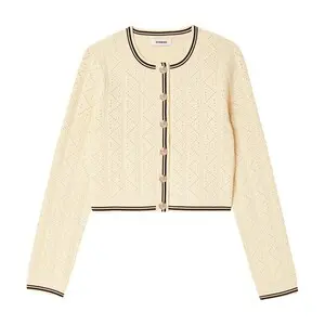 Sandro Cropped Pointelle Knit Cardigan - Natural