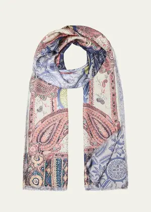 PIERRE-LOUIS MASCIA Fancy Multi-Patterned Silk Twill Scarf 509220 101