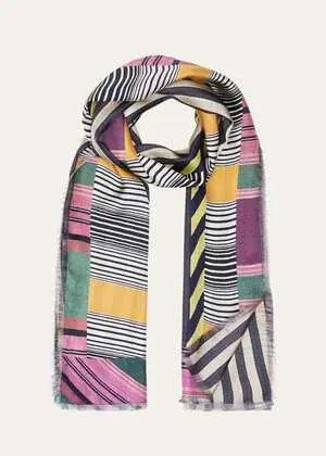 PIERRE-LOUIS MASCIA Fancy Multi-Patterned Silk Twill Scarf 509227 101