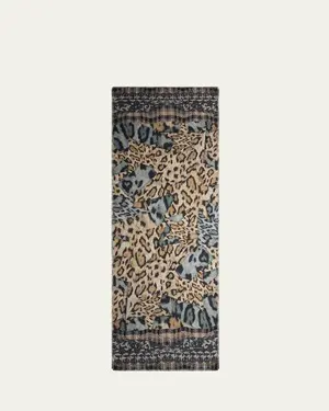 PIERRE-LOUIS MASCIA Fancy Multi-Patterned Silk Twill Scarf Blue