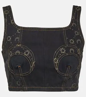 MARINE SERRE Regenerated Cropped Denim Bustier - Blue