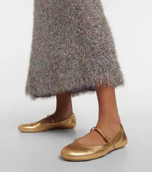 GIANVITO ROSSI Carla Metallic Leather Ballet Flats - Gold