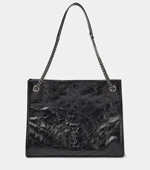 Saint Laurent Niki Crinkled Leather Shopper - Black