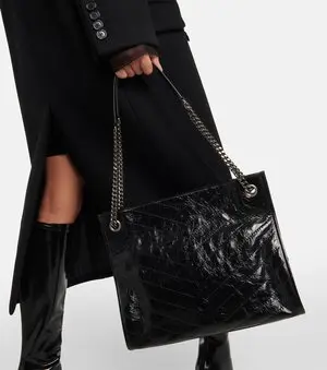 Saint Laurent Niki Crinkled Leather Shopper - Black