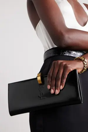 Saint Laurent Daria Patent-leather Clutch - Black
