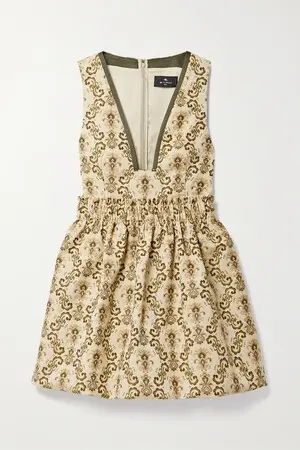 Etro Grosgrain-trimmed Metallic Brocade Mini Dress - Gold