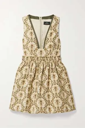 Etro Grosgrain-trimmed Metallic Brocade Mini Dress