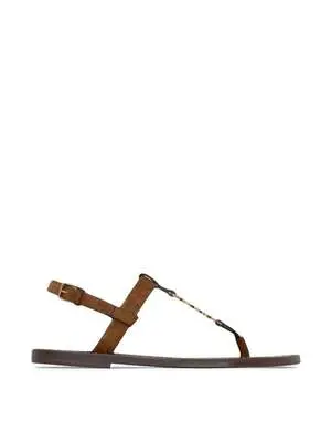 Saint Laurent Cassandra Ysl Logo Plaque Flat Sandals - Brown