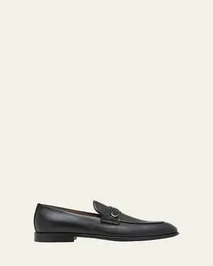 FERRAGAMO Desio Gancio Ornament Penny Loafers - Black