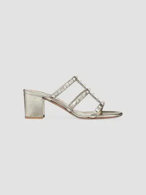 Valentino Garavani Rockstud Calfskin Leather Slide Sandals 60mm - Silver