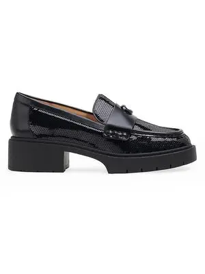 COACH Women's Leah 40MM Sequin Loafers - Black  - Black
