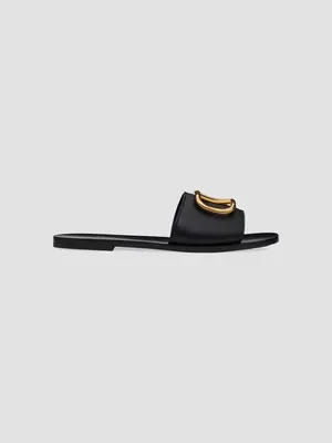Valentino Garavani Vlogo Signature Slide Sandals In Grainy Cowhide Black