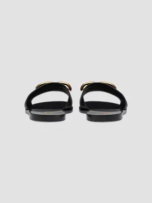 Valentino Garavani Vlogo Signature Slide Sandals In Grainy Cowhide - Black