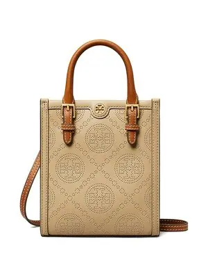 Tory Burch Tory Burch T Monogram Perforated Leather Tote - Almond