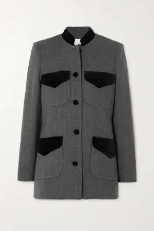 LIBEROWE Net Sustain Raja Velvet-trimmed Wool-tweed Blazer