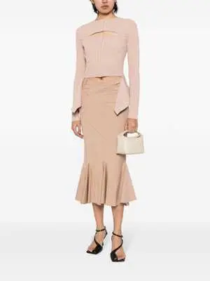 ANDREĀDAMO Flared-hem Flannel Midi Skirt - Brown
