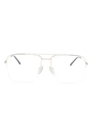 Gucci Logo-engraved Square-frame Glasses - Silver