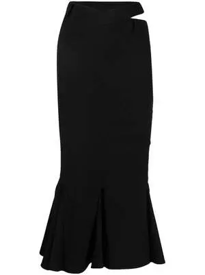 ANDREĀDAMO Flared Hem Midi Skirt - Black