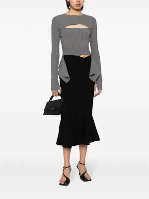 ANDREĀDAMO Flared Hem Midi Skirt - Black