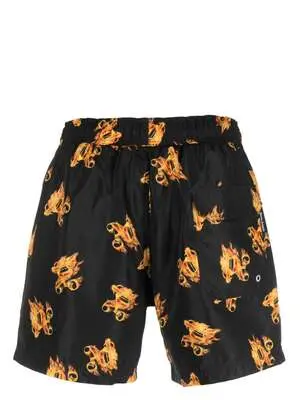 Palm Angels Burning Monogram-print Swim Shorts - Black