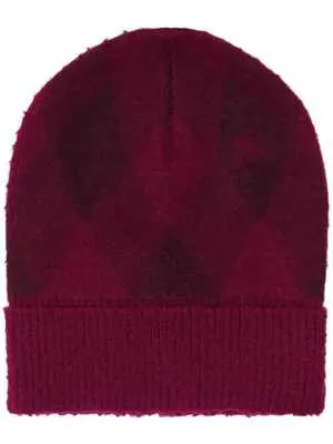 Burberry Intarsia-knit Logo Argyle Checked Beanie - Red