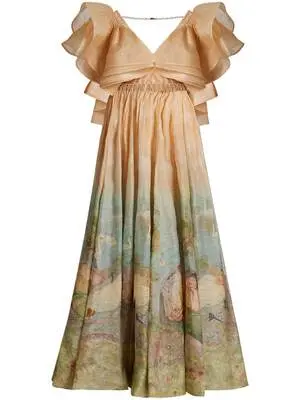 Zimmermann Lyrical Endormies-print Silk Gown - Neutrals