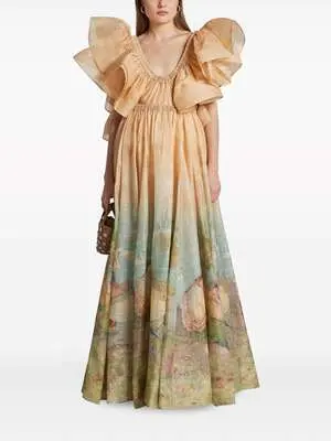 Zimmermann Lyrical Endormies-print Silk Gown - Neutrals