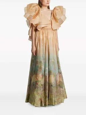 Zimmermann Lyrical Endormies-print Silk Gown - Neutrals
