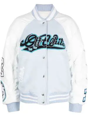 Off-White Moon Wheel Leather Varsity Jacket - Blue