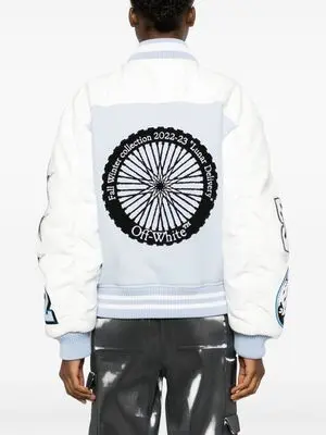 Off-White Moon Wheel Leather Varsity Jacket