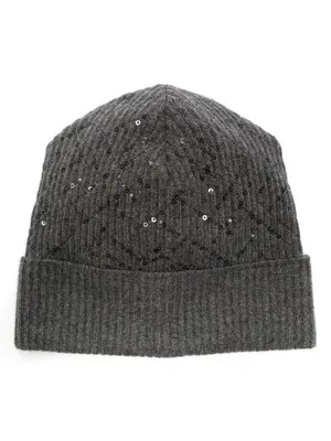 Brunello Cucinelli Sequin-embellished Cashmere Beanie - Grey