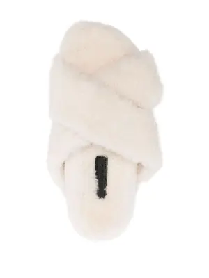 YVES SALOMON Crossover-strap Shearling Slippers - White