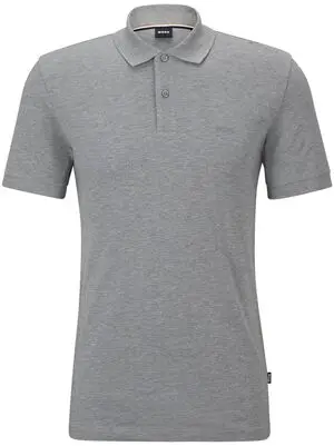 BOSS Logo-embroidered Mélange-effect Organic-cotton Polo Shirt - Grey