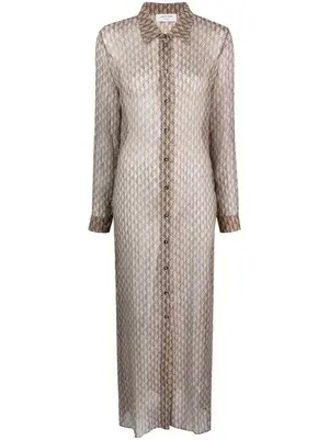 MARINE SERRE Moon Diamant Silk Shirt Dress - Neutrals